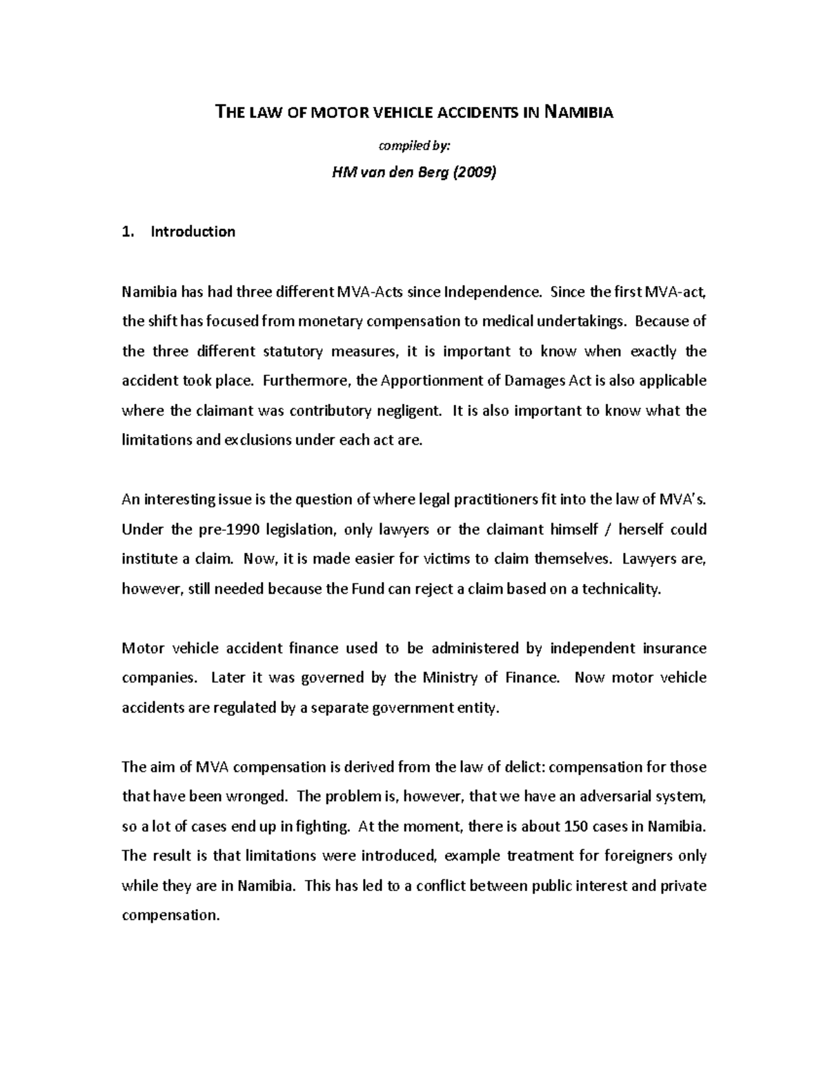 MVA Legislation and Practice Notes - Namibia 2009 Analysis - Studocu