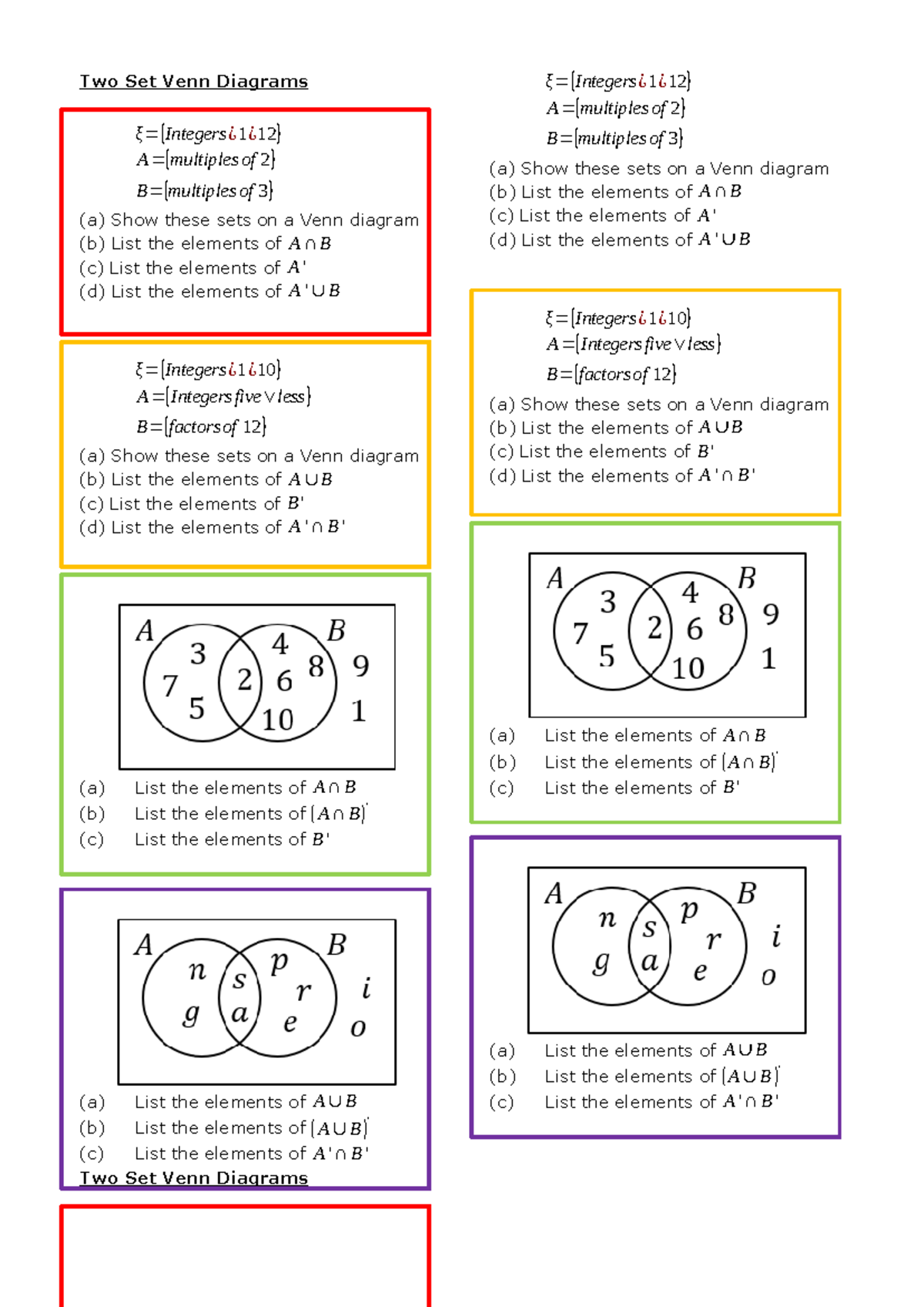 Two Set Venn Diagrams Practice: Integers & Factors Analysis - Studocu