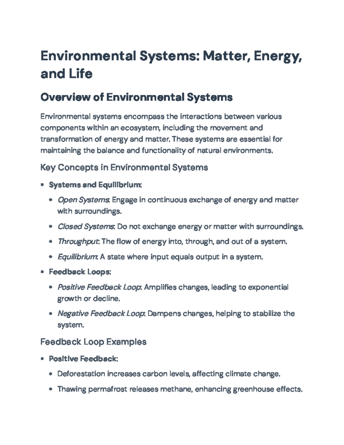 Environmental Systems: Matter and Energy in Ecosystem Dynamics ...