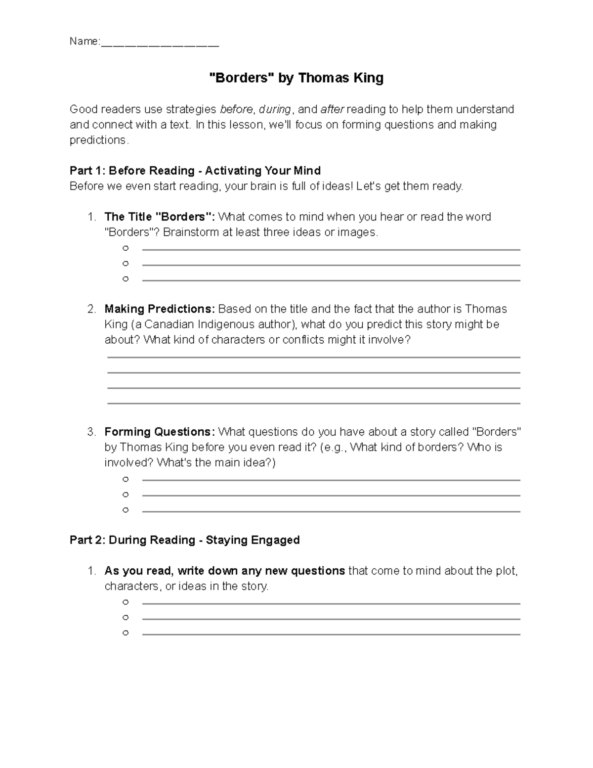 ENG 101: Lesson on Reading Strategies with Thomas King - "Borders ...