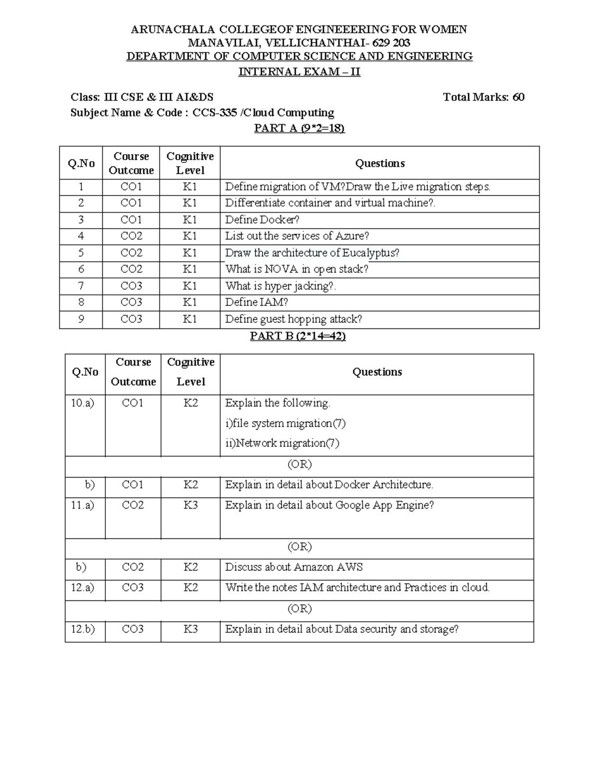 Cloud INT 2 R21 - Important Questions for Internal Exam II - Studocu