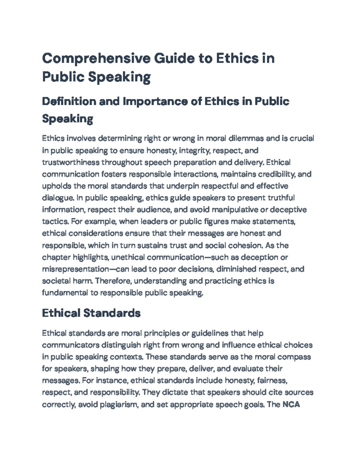 Comprehensive Guide to Ethics in Public Speaking (PSY 101) and ...