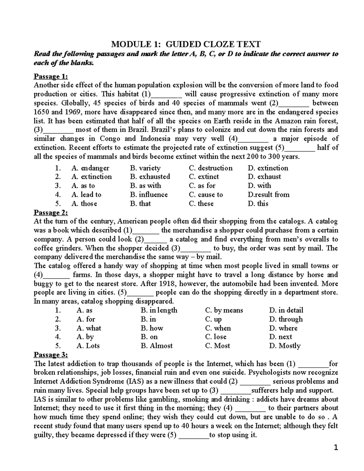 MODULE 1: GUIDED CLOZE TEXT - Reading Comprehension Exercises - Studocu