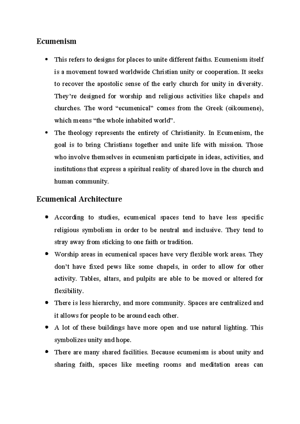 Ecumenism in Architecture: Designing Inclusive Worship Spaces - Studocu