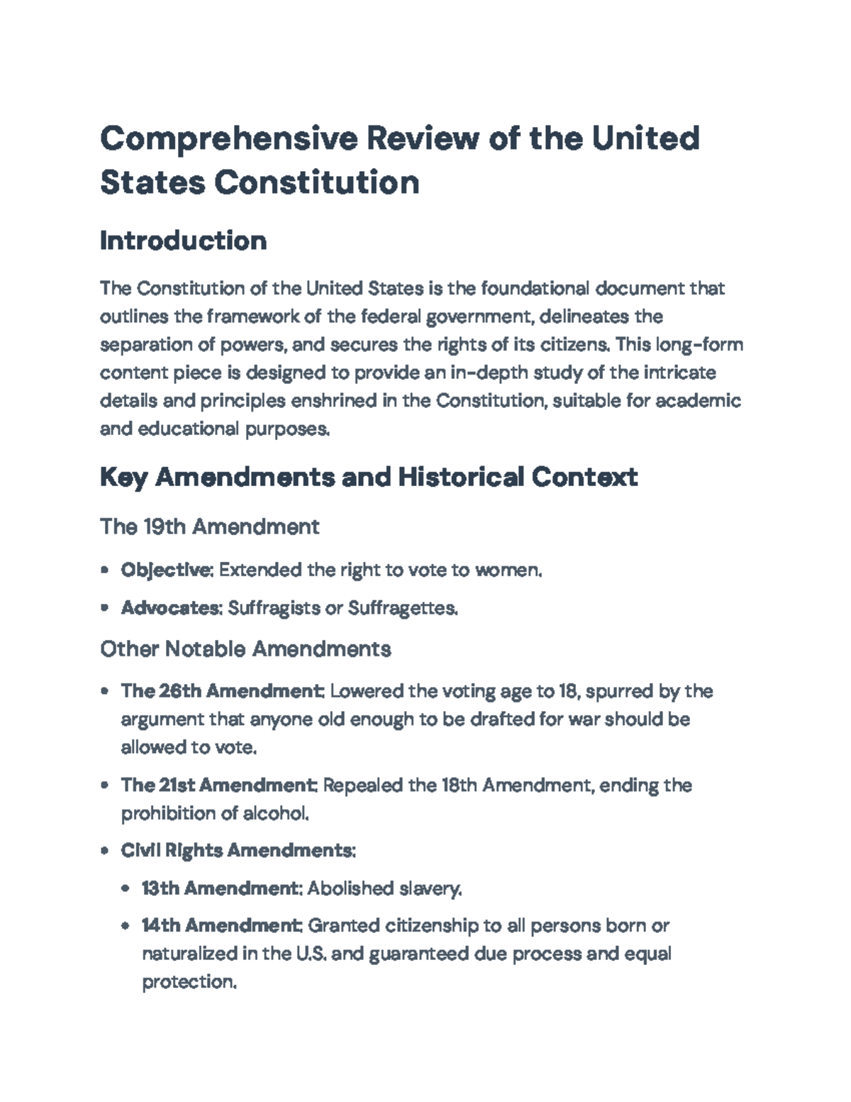 A Comprehensive Review of the US Constitution: Key Amendments ...