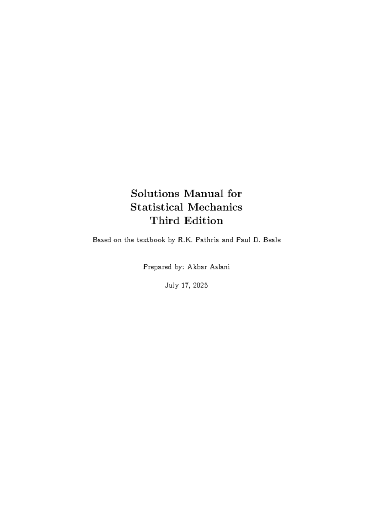 Statistical Mechanics Solutions Manual (Stat Mech Q A) - Studocu