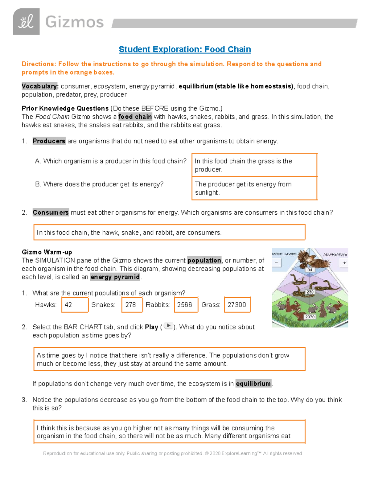 Gizmos Populations Exploration SE - Student Exploration: Food Chain ...