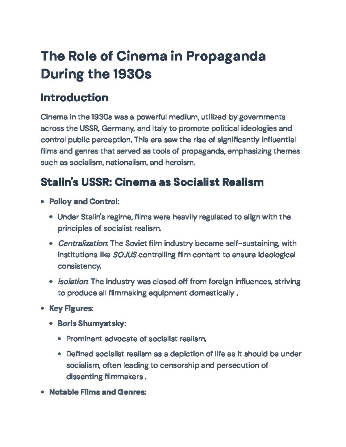 The Role of Cinema in 1930s Propaganda: USSR, Germany, and Italy - The ...