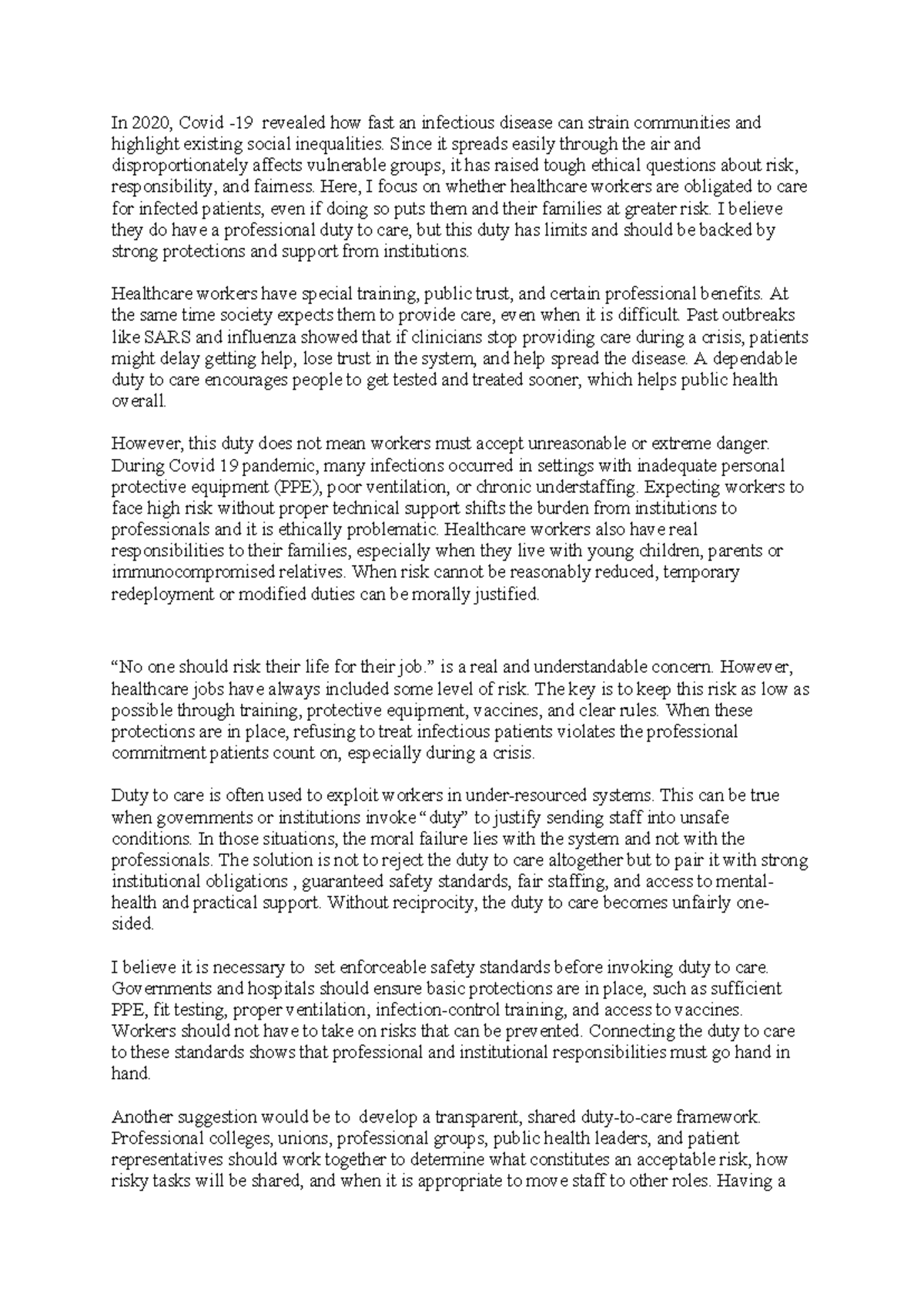 Idis Assignment Final - Ethical Obligations of Healthcare Workers ...
