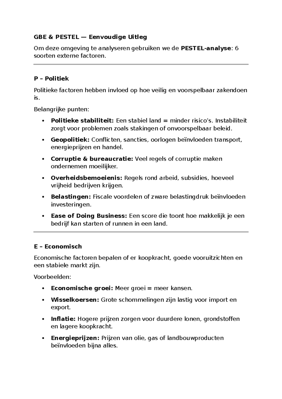 GBE PESTEL Analyse: Externe Factoren en Hun Invloed - Studocu