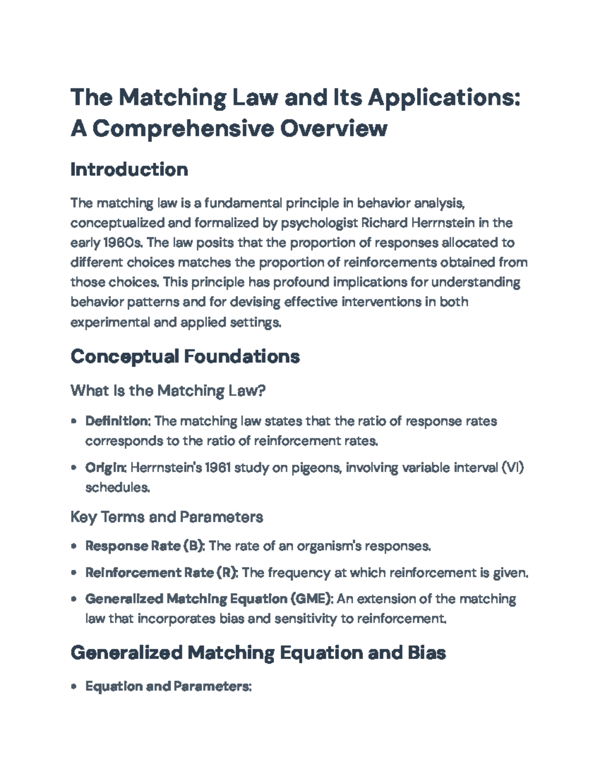 Understanding the Matching Law: Principles & Applications (BA 101 ...