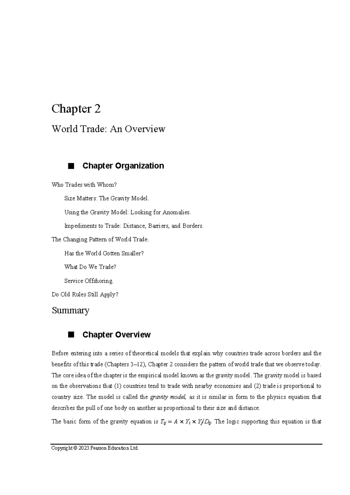 Chapter 2 - World Trade Overview: The Gravity Model & Trade Patterns - Studocu
