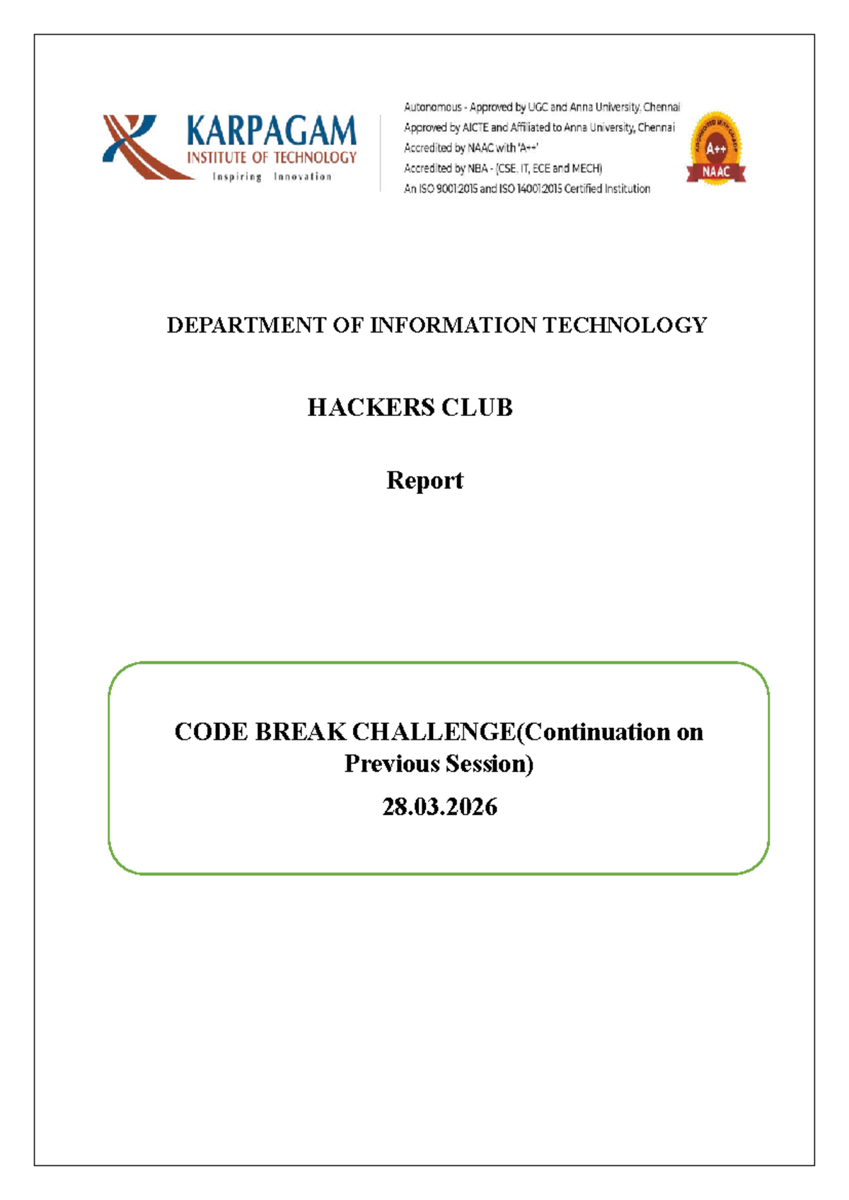Hackers Club Report: Code Break Challenge (Continuation) - Studocu