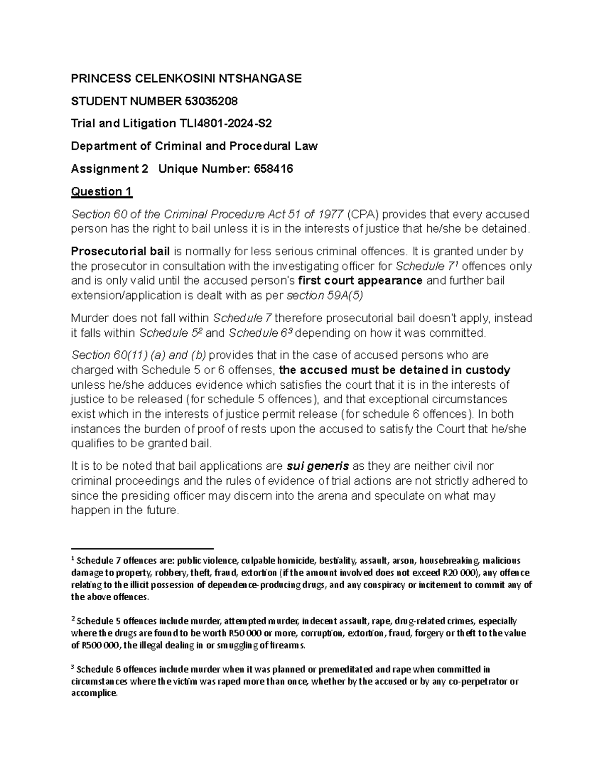 TLI4801 S2 Assignment 2: Bail Rights and Plea Corrections Analysis - Studocu