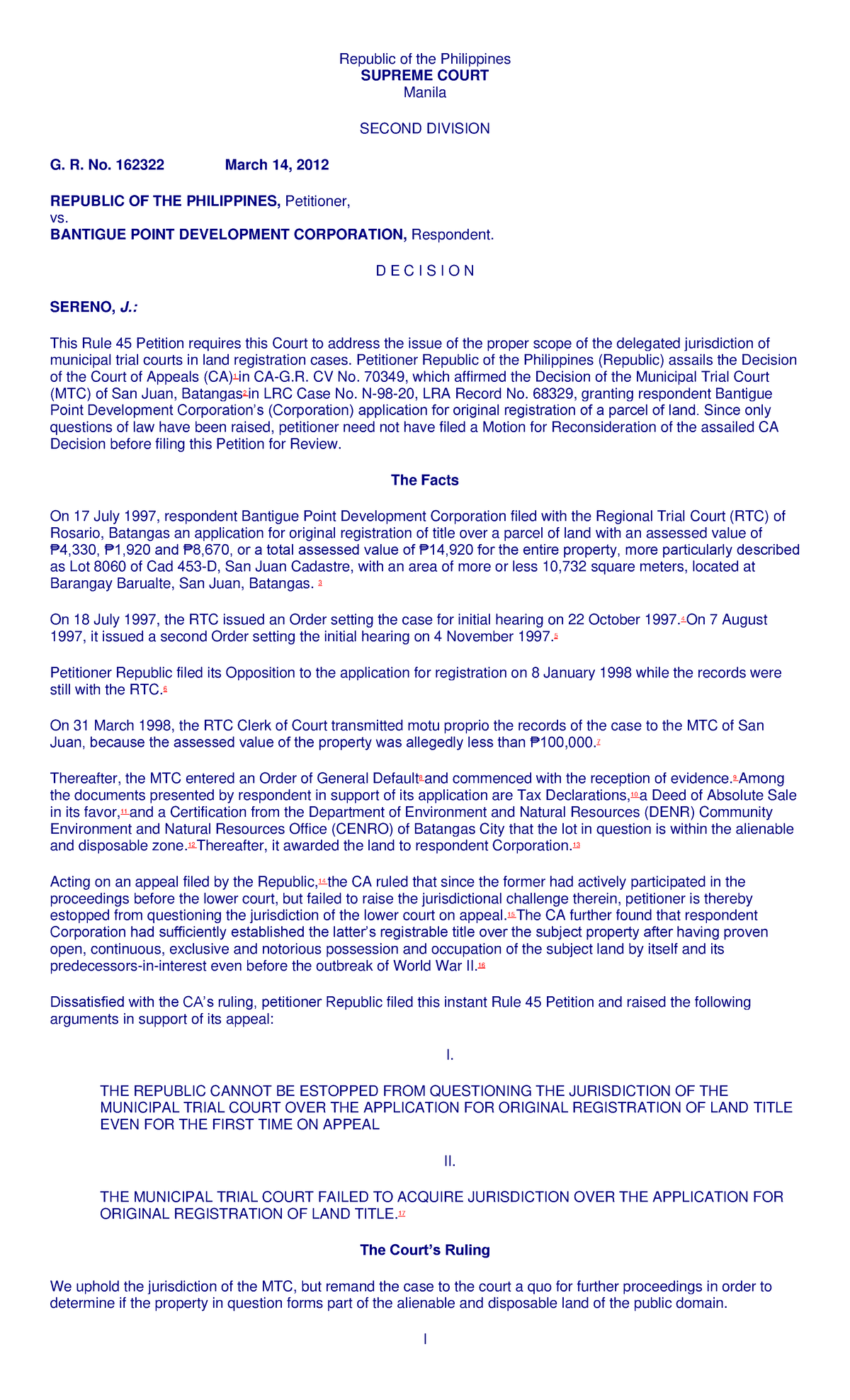 G.R. No. 162322: Supreme Court Decision on Land Registration Case - Studocu