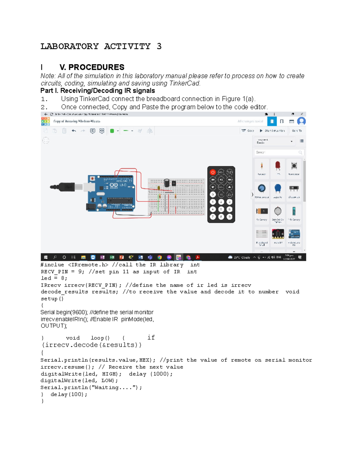 Embedded Systems Lab Activity 3: Circuit and Coding Guide - Studocu