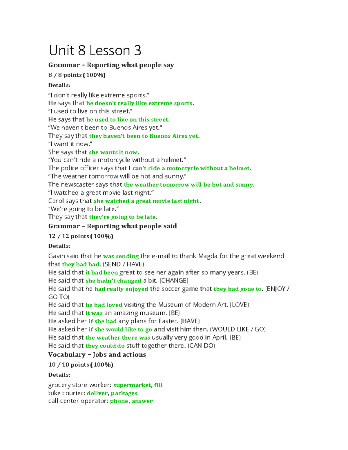 Cyb3rH0m3wrk Unidad 8 Lección 3: Reported Speech & Vocabulary - Studocu