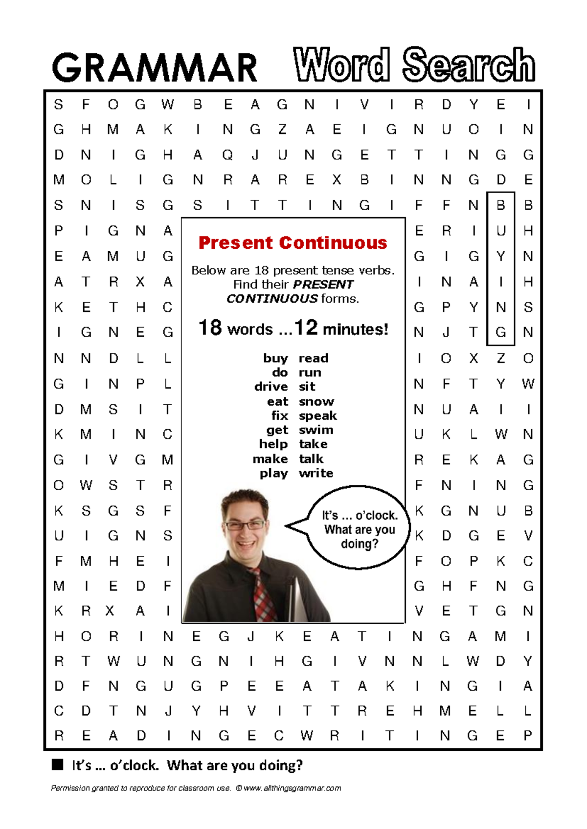 Present Continuous Verbs: A WORD Search Activity - Studocu