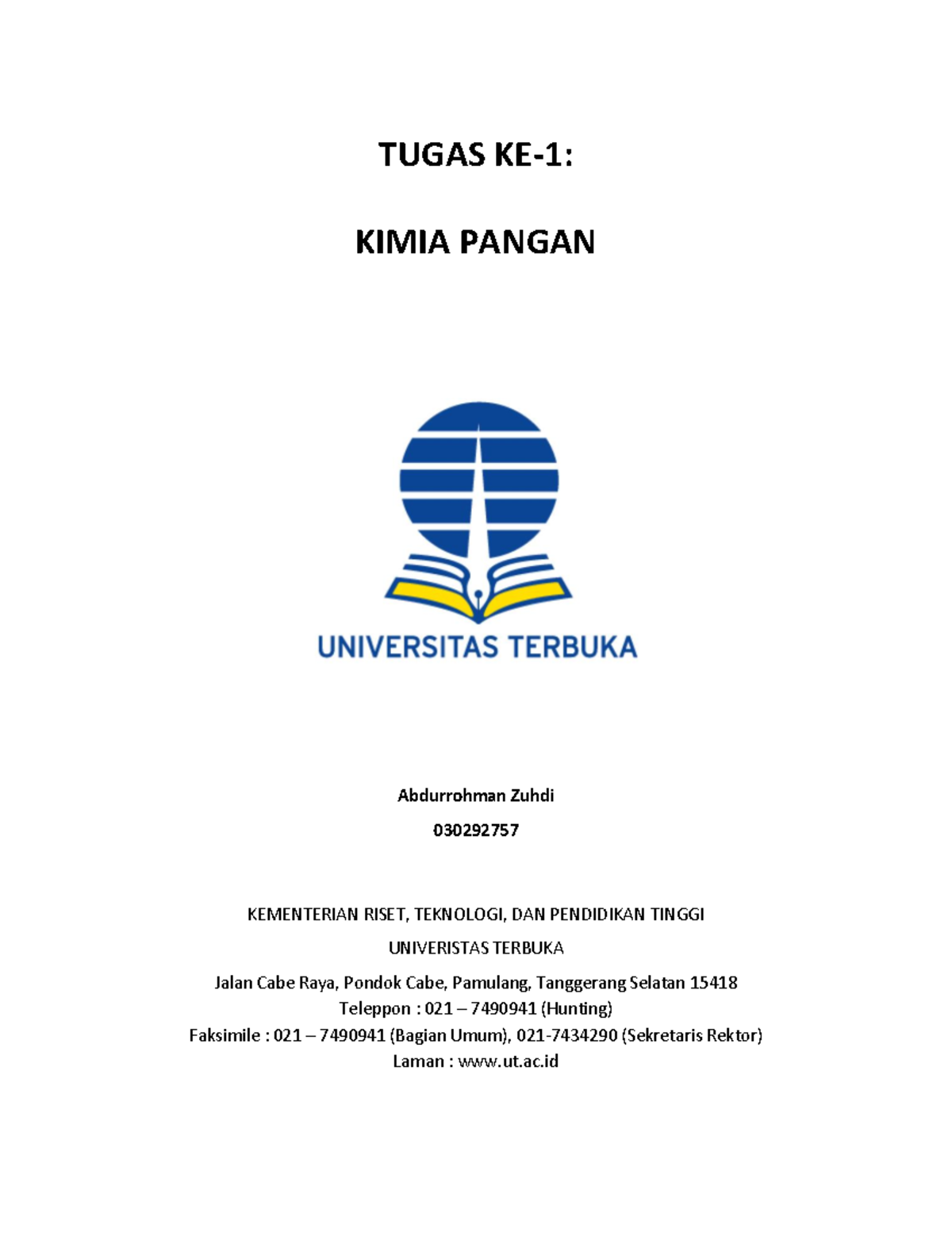 Tugas 1 - [PANG4213] Kimia Pangan: Peranan Air & Disakarida - Studocu