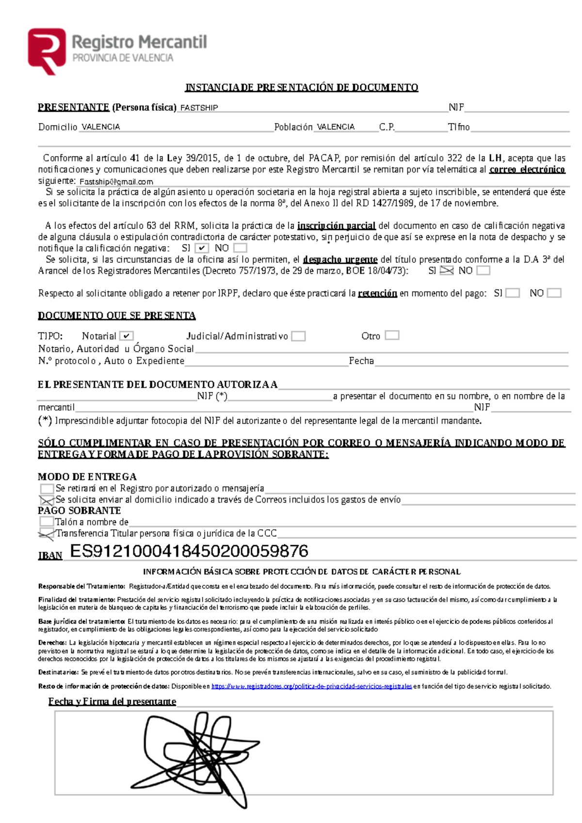 Instanciapresentaciondocumentos - INSTANCIA DE PRESENTACIÓN DE ...