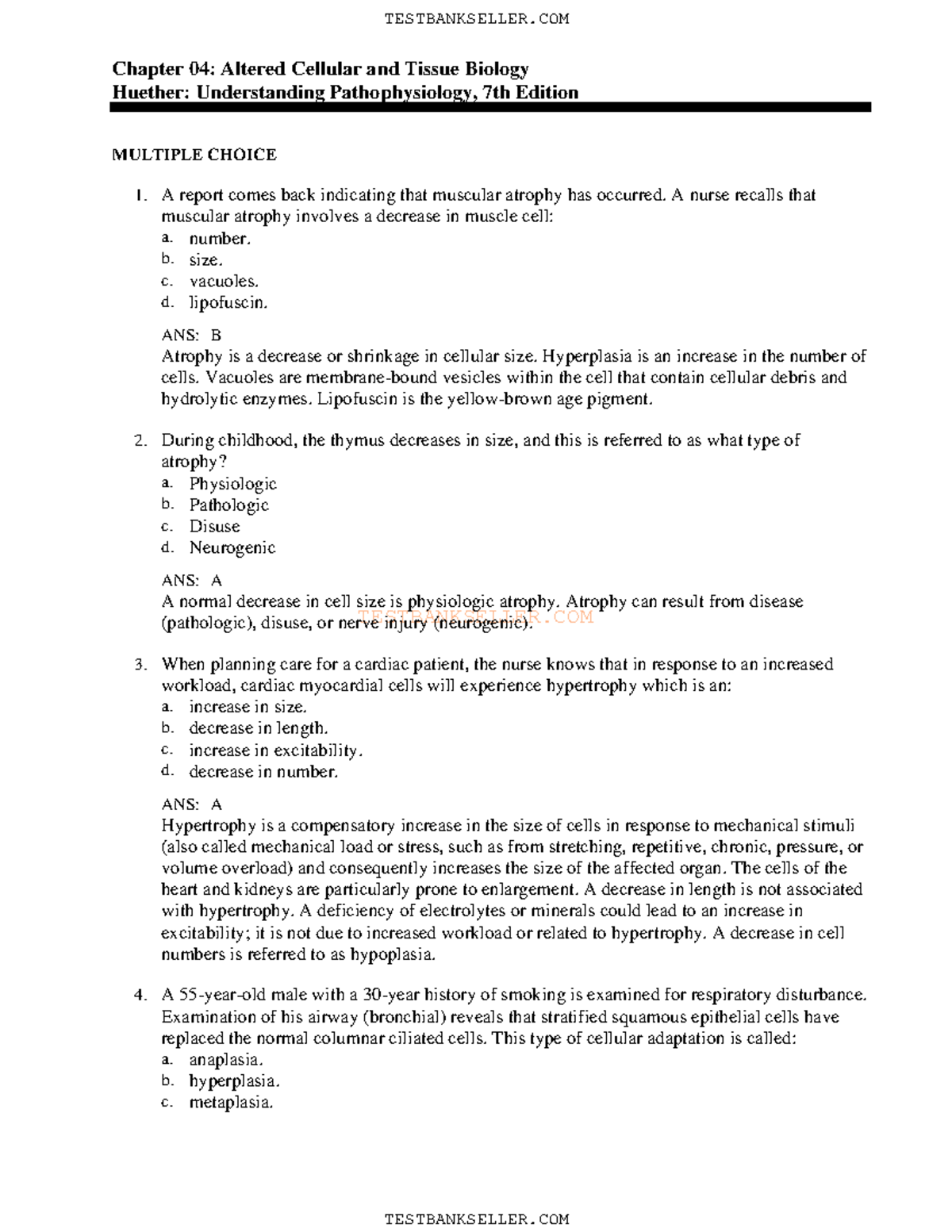 04 - Chapter 4 Altered Cellular and Tissue Biology - TESTBANKSELLER ...