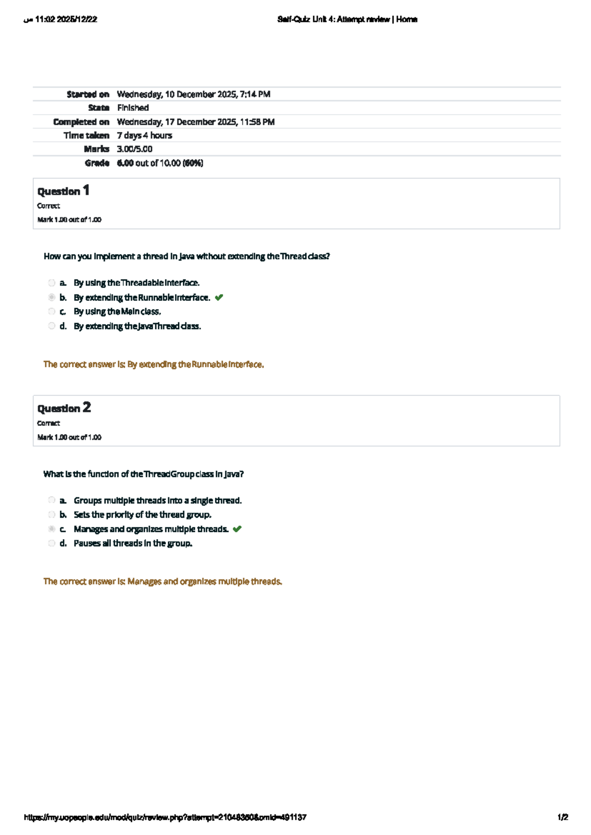 Self-Quiz Unit 4: Thread Implementation in Java - Studocu