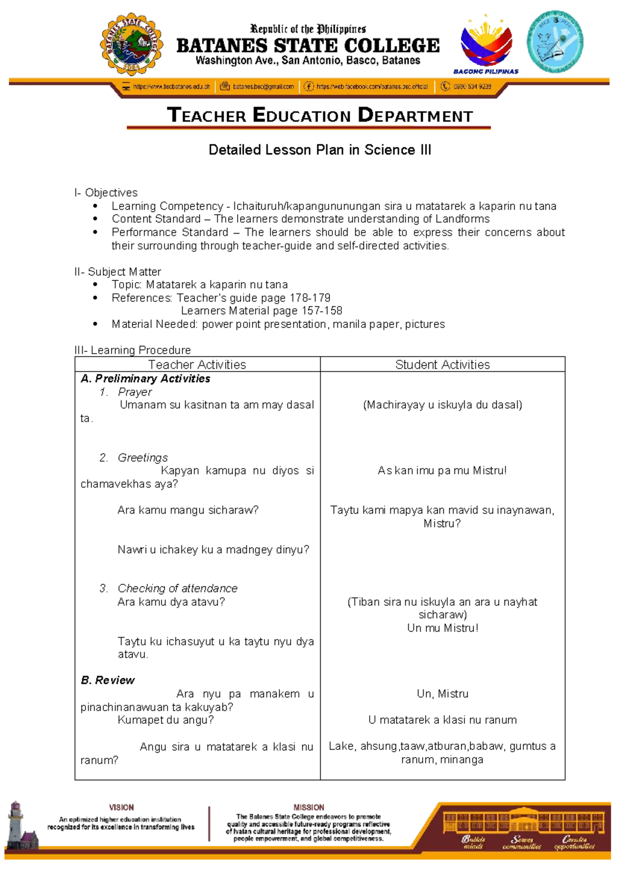 Final demo - N/A - Detailed Lesson Plan in Science III I- Objectives ...