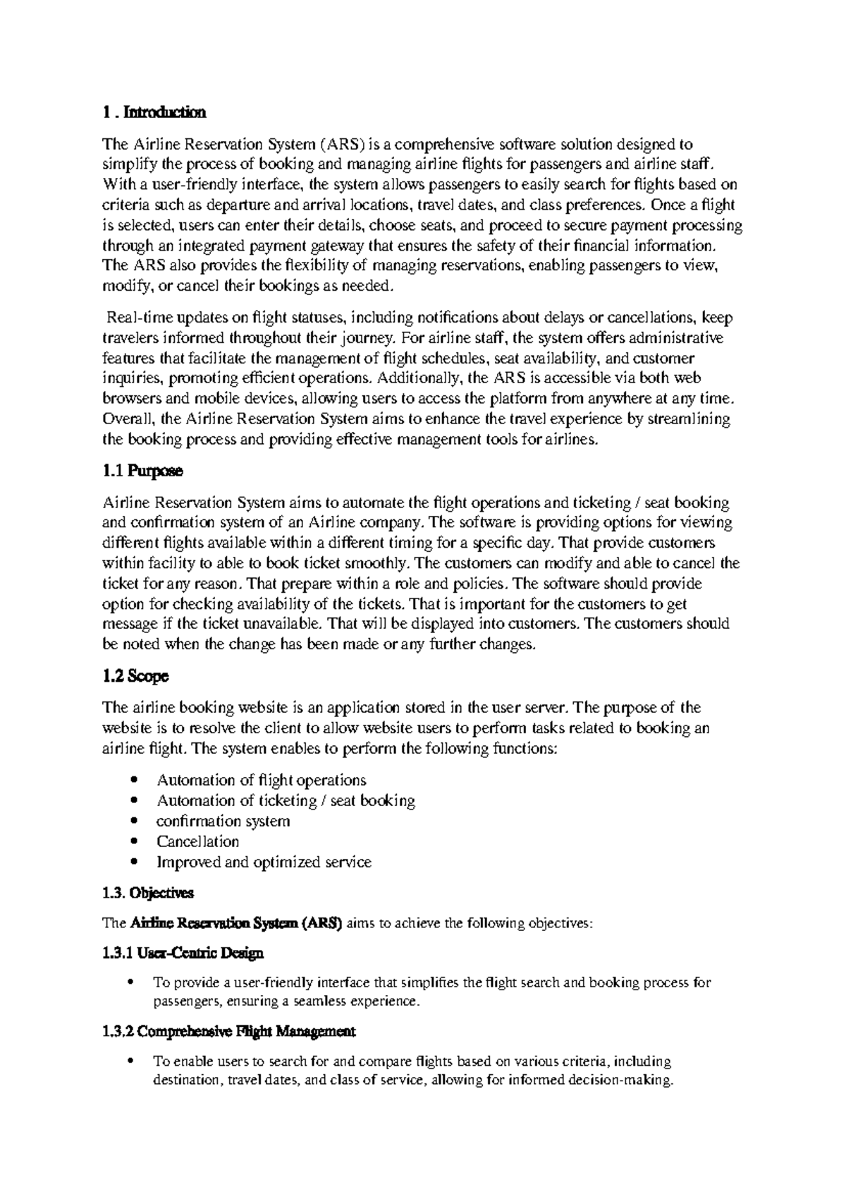 Airline Reservation System (ARS) CA2 Documentation - Overview and Features - Studocu