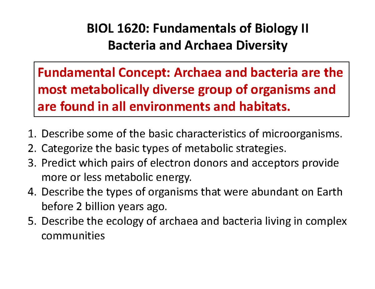 Bohs Bacteria&Archaea Spring 2025 - BIOL 1620: Fundamentals of Biology ...