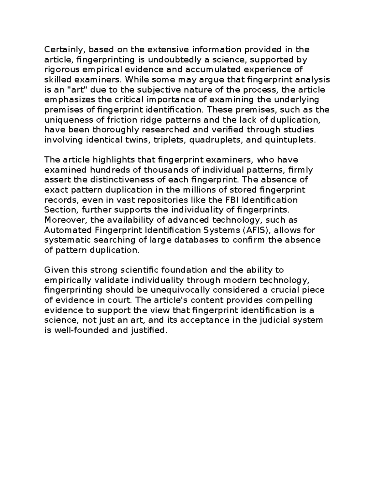 Art vs Science of Fingerprinting Assignment - Studocu