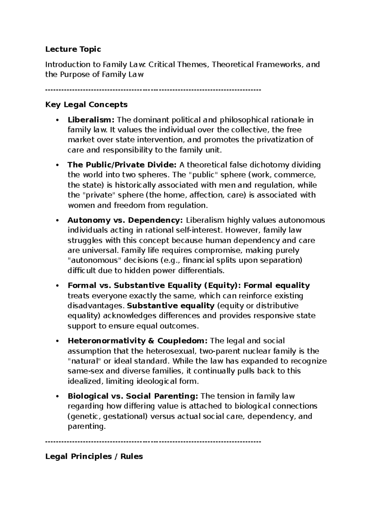 Lec 1: Family Law - Critical Themes & Theoretical Frameworks - Studocu