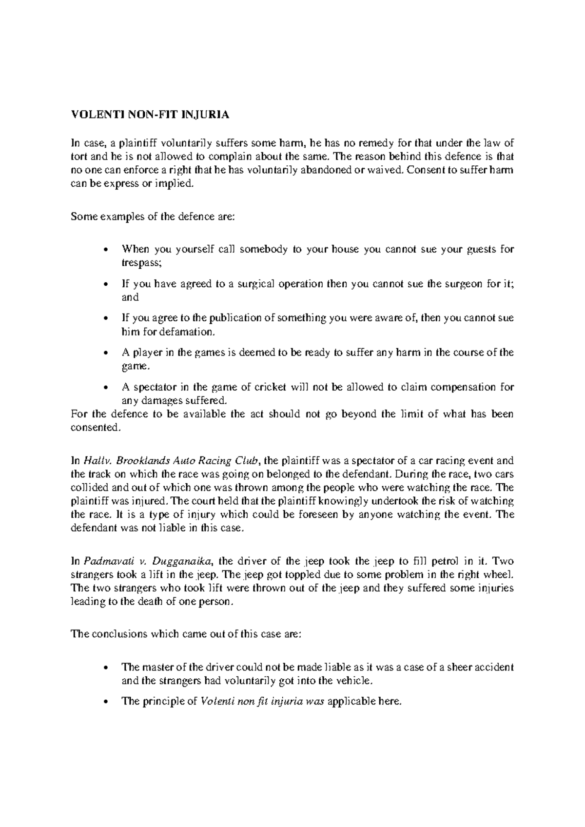 Volenti NON FIT Injuria - VOLENTI NON-FIT INJURIA In case, a plaintiff ...