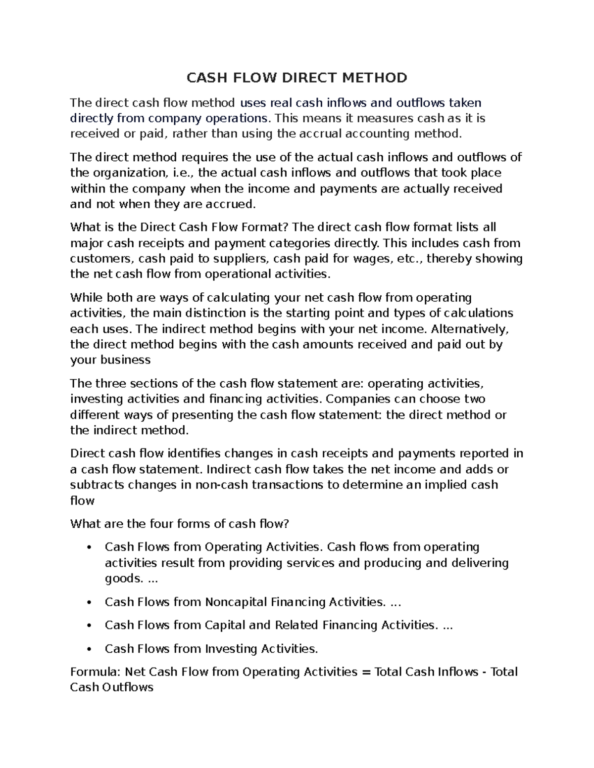CASH FLOW DIRECT METHOD: Understanding the Direct Approach - Studocu