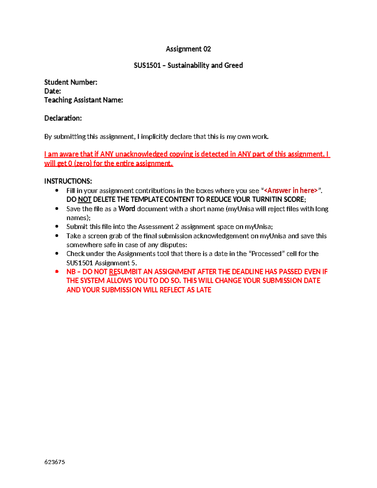 SUS1501 Assignment 02: Sustainability vs. Greed Analysis Template - Studocu
