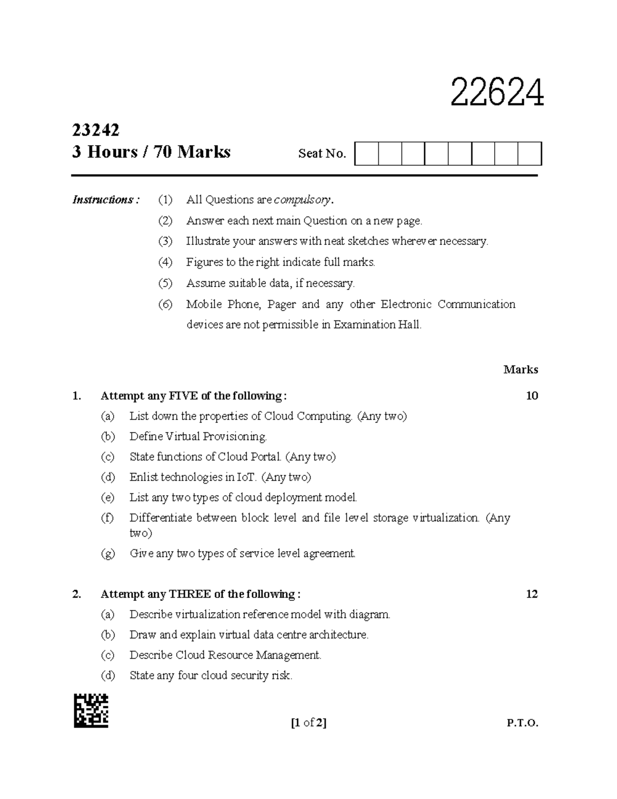 22624 QP - MSBTE EE6I Question Paper on Cloud Computing ...