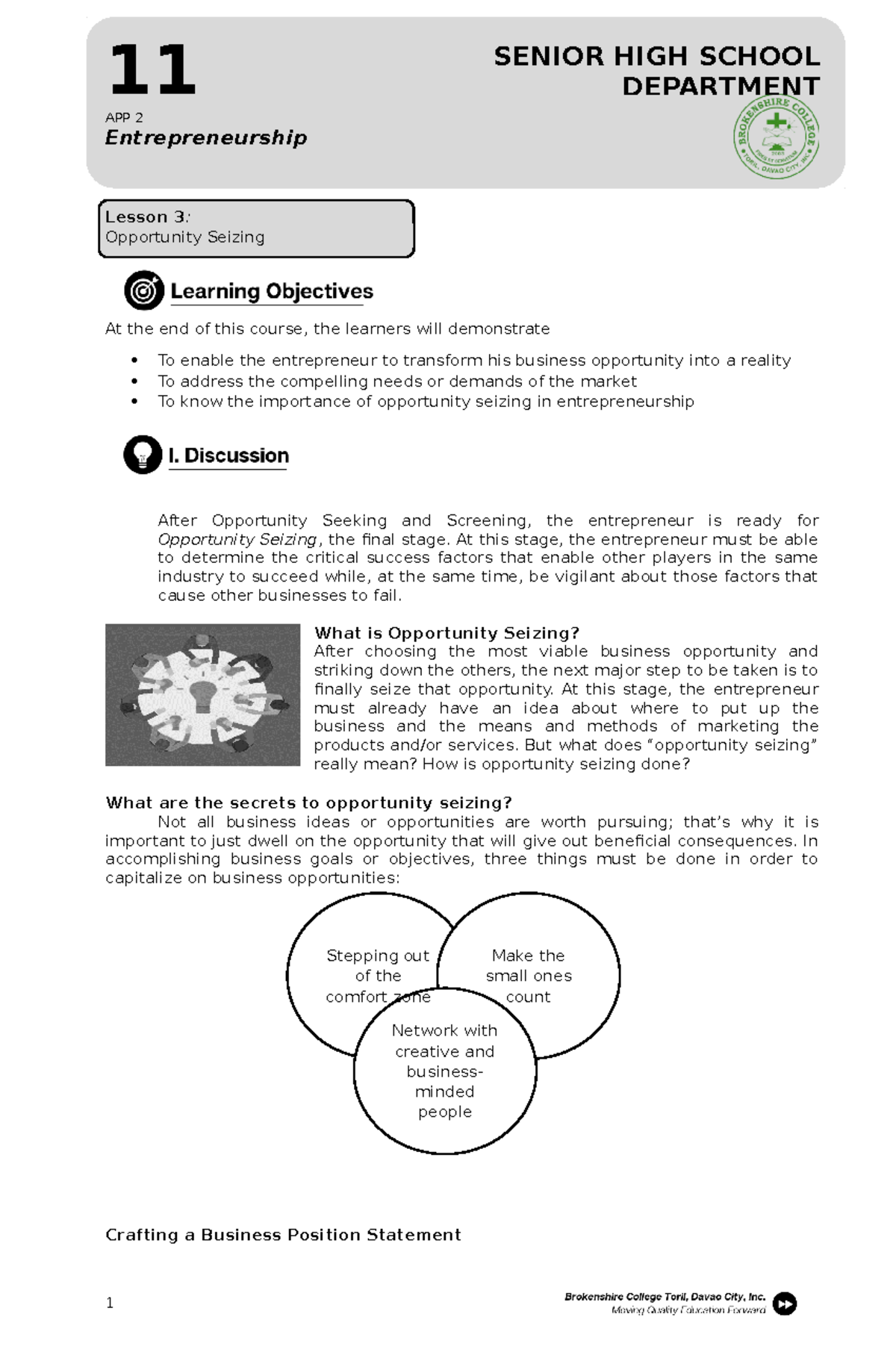 Entrepreneurship- Lesson 3: Mastering Opportunity Seizing Techniques ...
