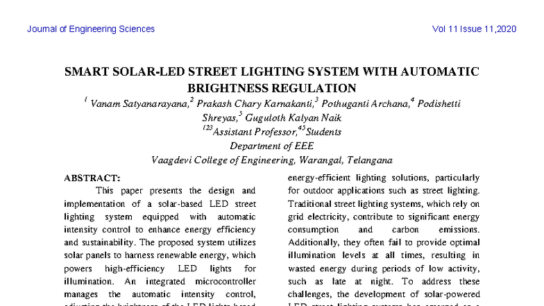 Smart Solar-LED Street Lighting System with Auto Brightness Control ...