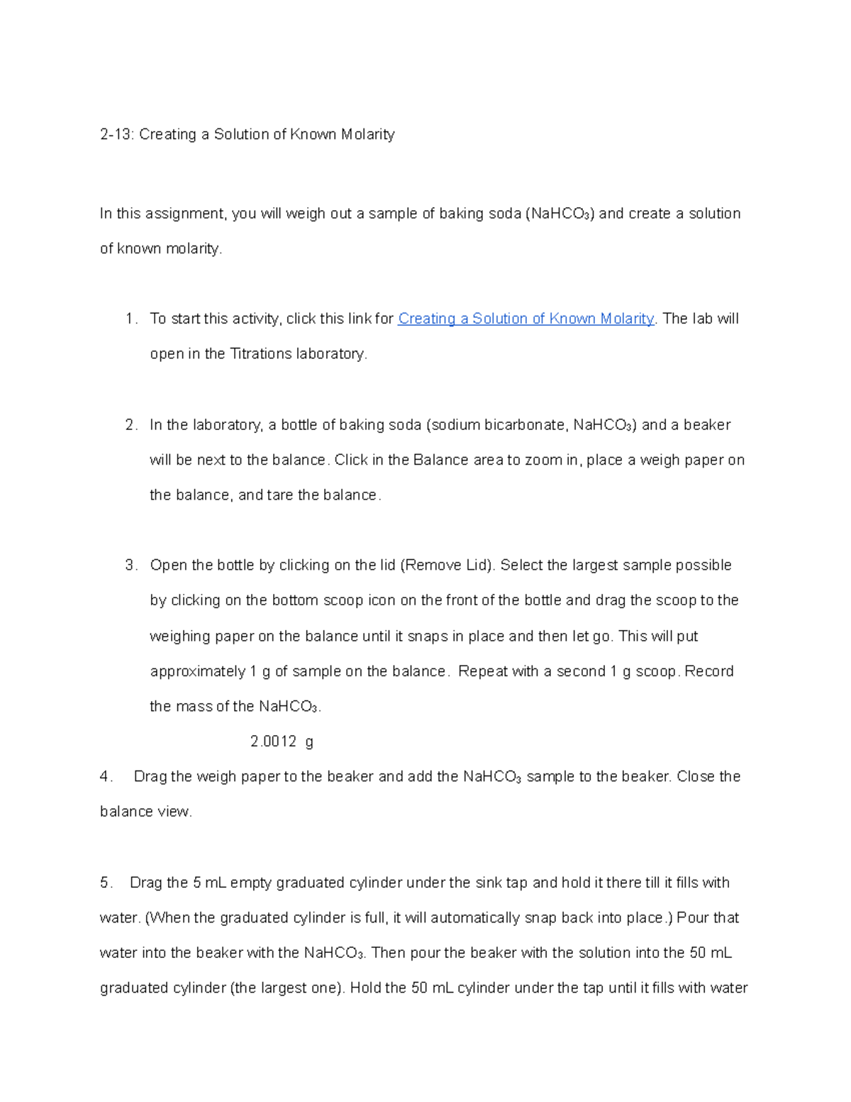 Chem Lab 11 - Creating a Solution of Known Molarity Guide - Studocu