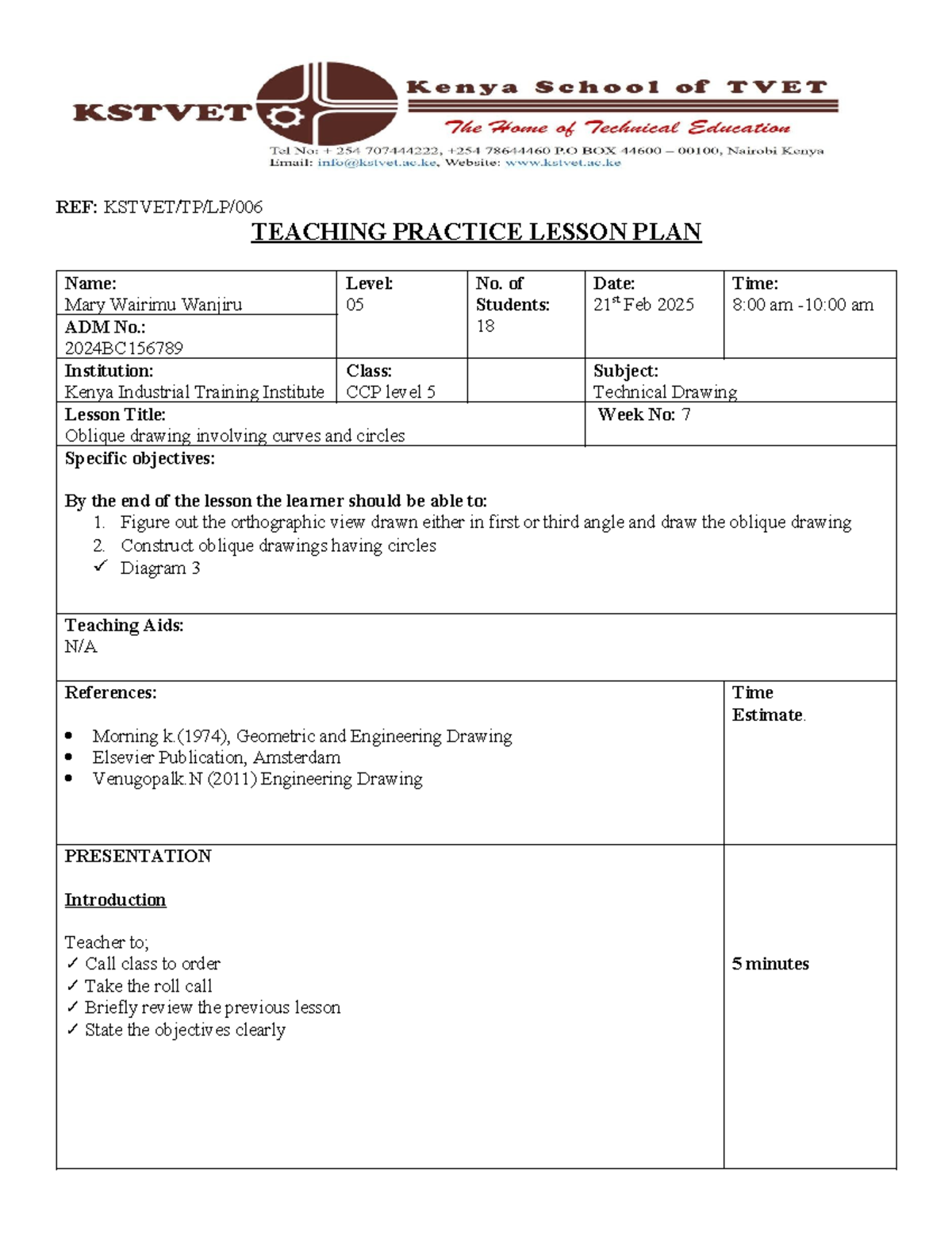 Teaching Practice Lesson Plan 12 - TD: Oblique Drawing Techniques - Studocu