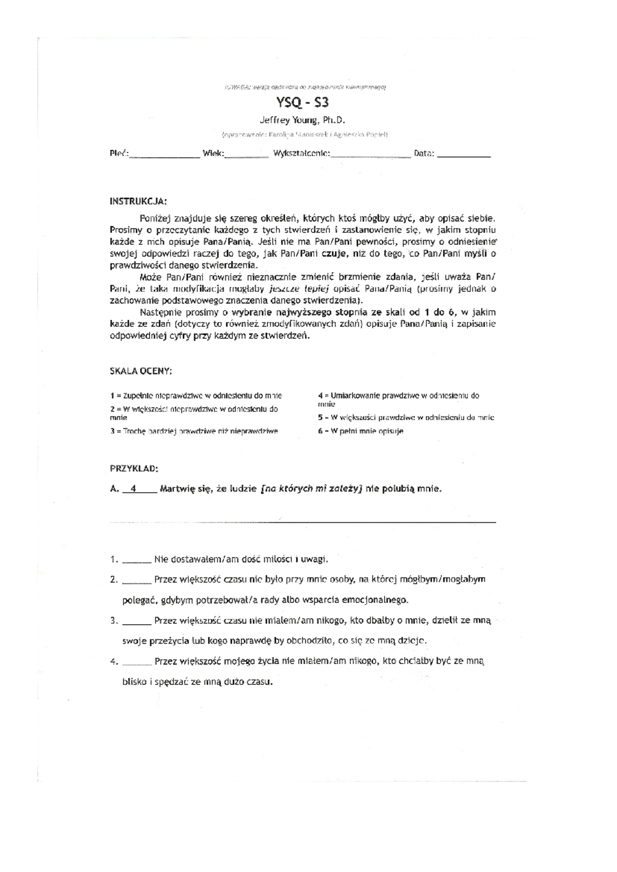 QS-S3 - Kwestionariusz i analiza wyników - Studocu