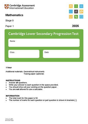 Cambridge Year 9 2025 Mathematics Stage 9 Paper 2 Mark Scheme - Studocu