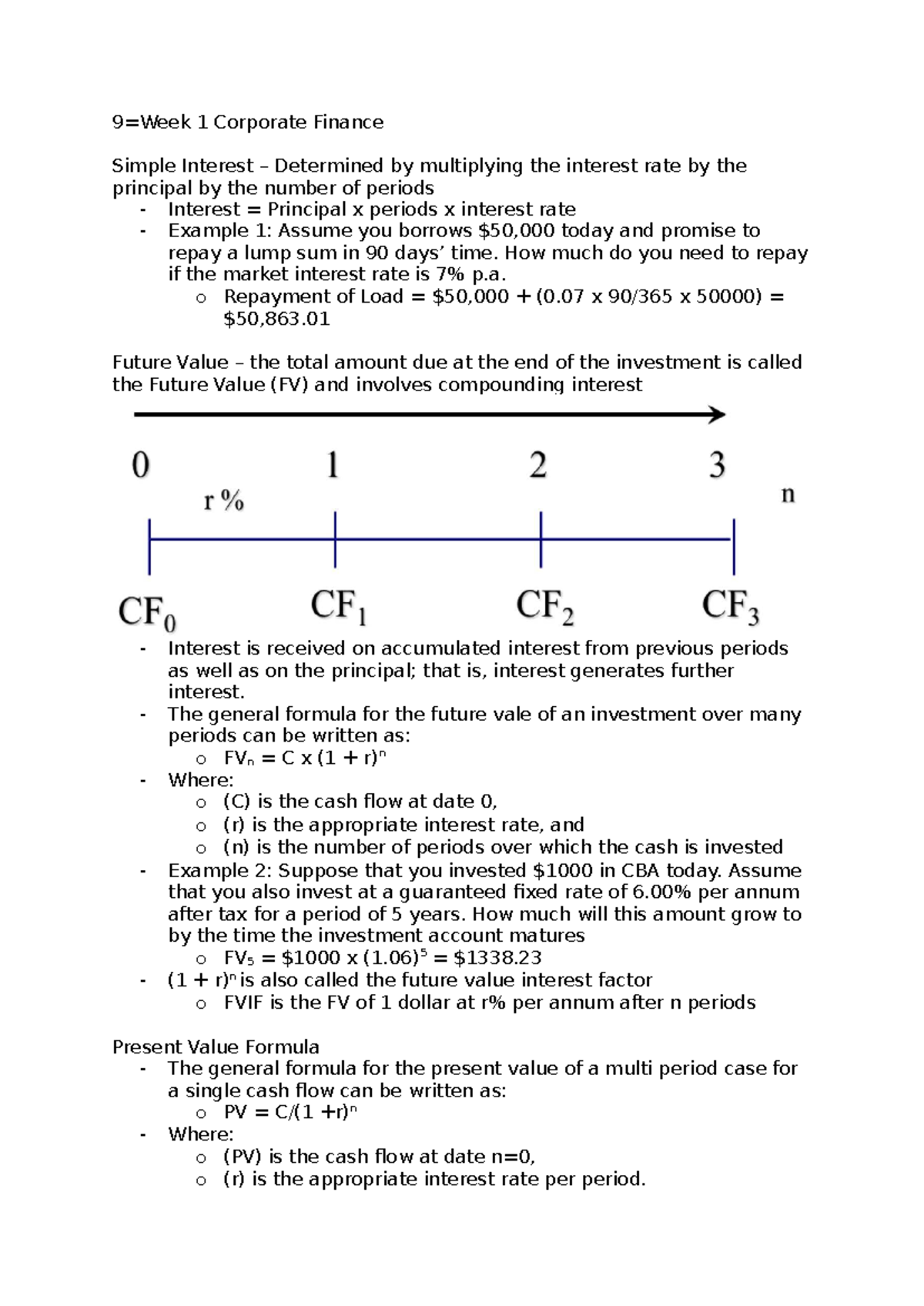 Week 1 Corporate Finance: Simple & Future Value Concepts - Studocu