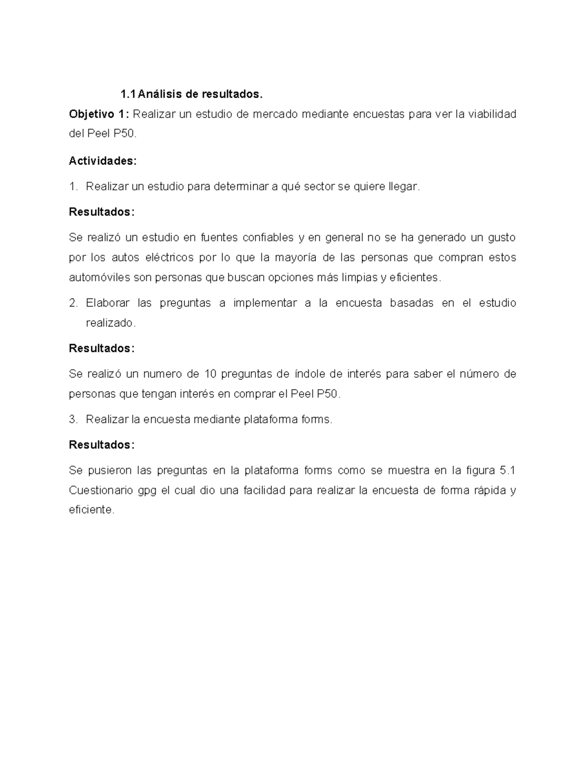 Análisis de Resultados del Estudio de Mercado para el Peel P50 - Studocu