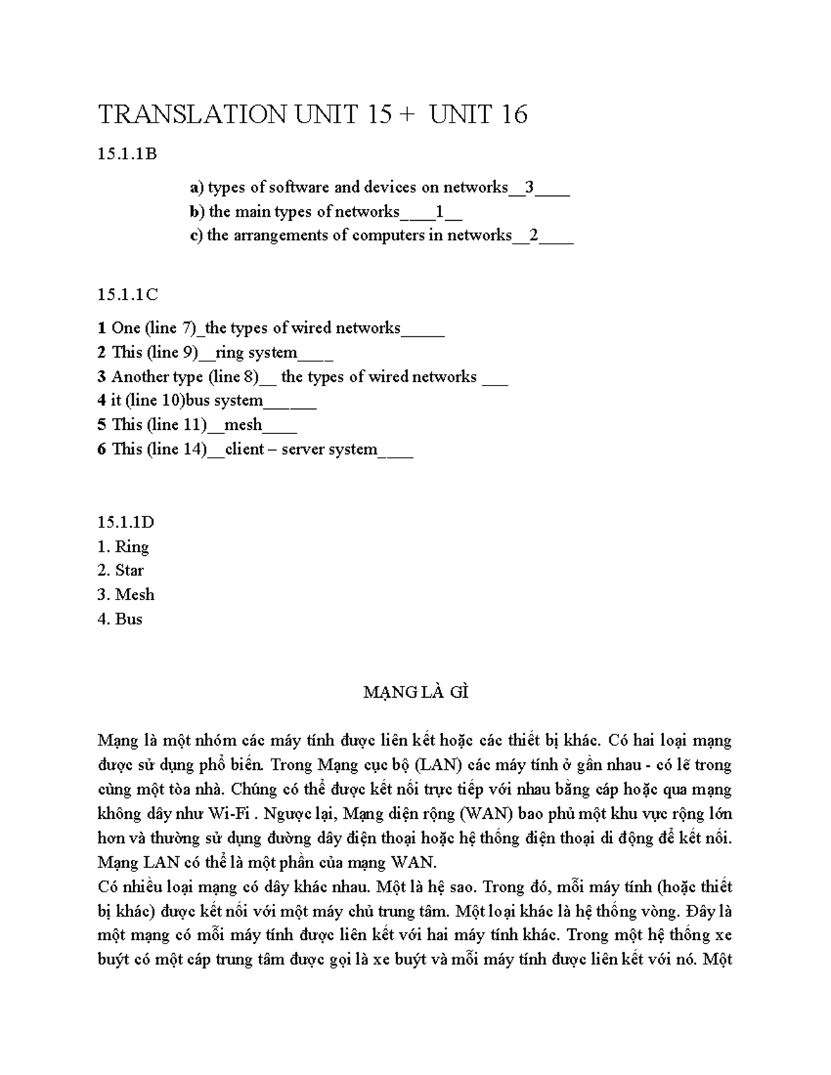 Translation Homework: Networks Unit 15 & 16 - English Study Notes - Studocu