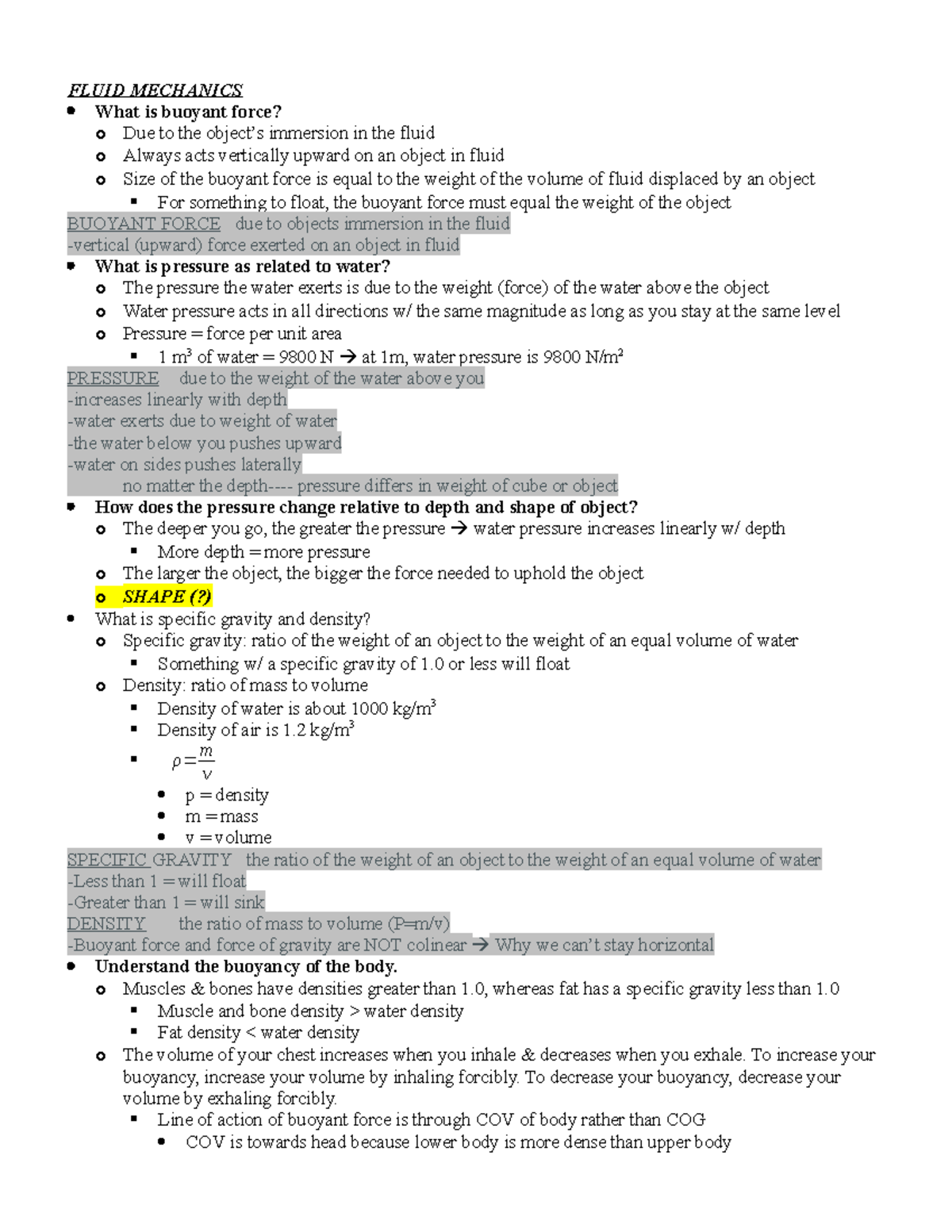 Fluid Mechanics Reading Guide (Module VI): Understanding Buoyancy ...