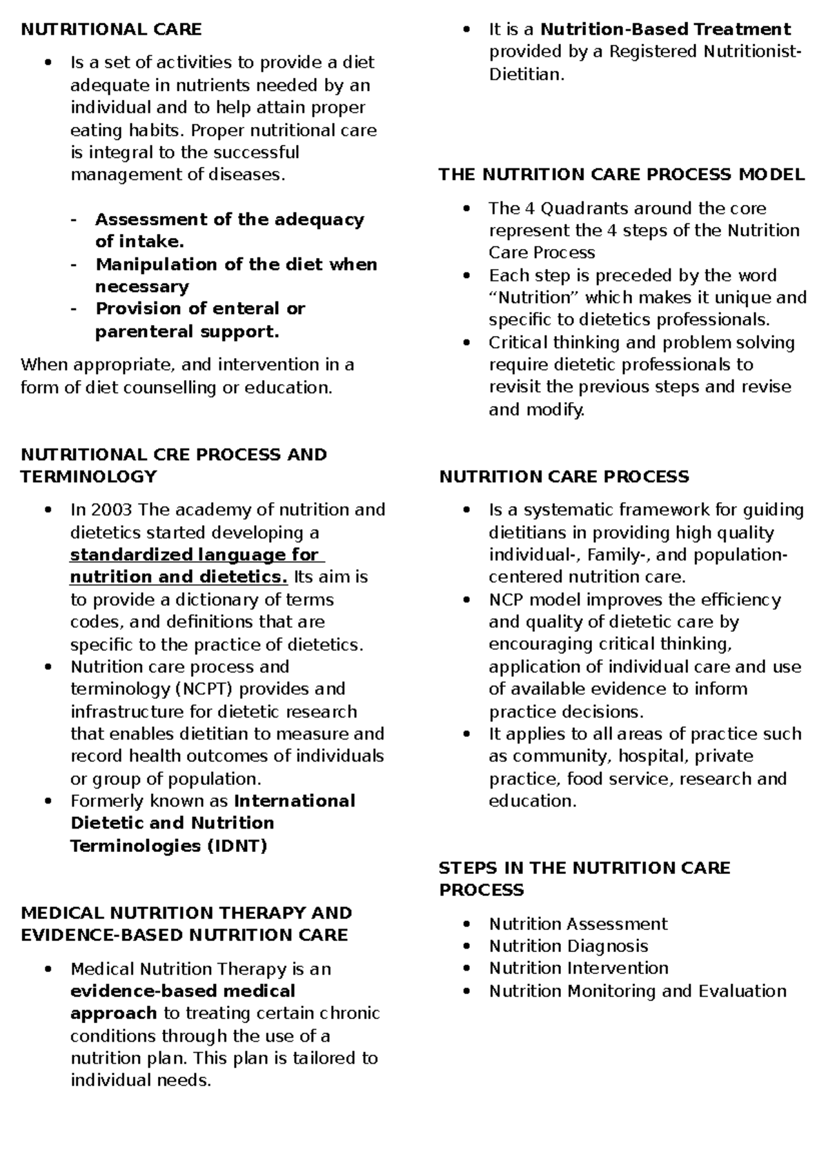 NCP Prelim Reviewer: Comprehensive Guide to Nutritional Care Process ...