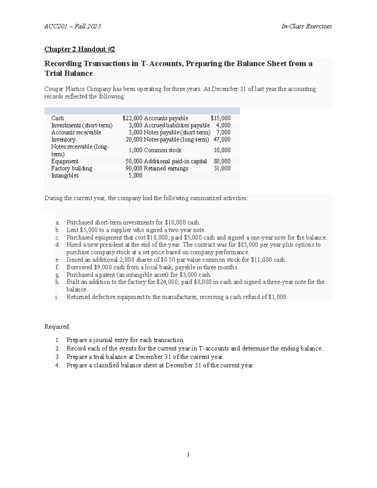 Ch. 2 - In class Exercises - Day 2 - Chapter 2 Handout # Recording ...