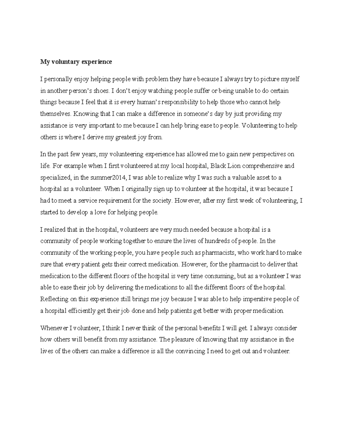 Community Service Reflection: My Volunteer Experience Insights - Studocu