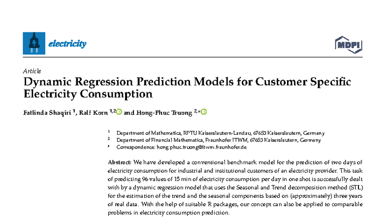 Dynamic Regression Models for Customer-Specific Electricity Consumption ...