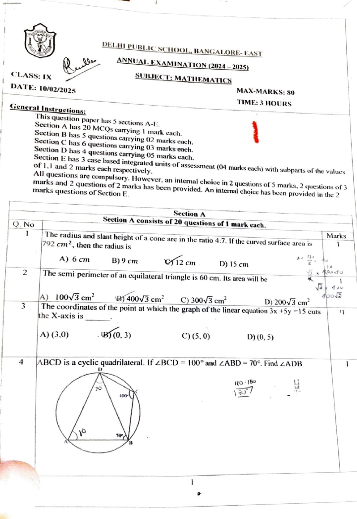 9th Math Final Exam Paper - DPS East 2024-25 - Studocu